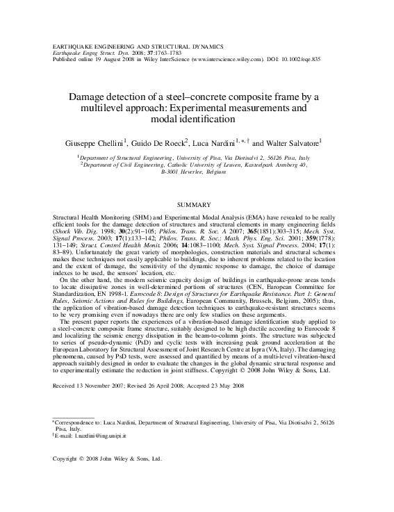 (PDF) Damage detection of a steel-concrete composite frame by a multilevel approach ...