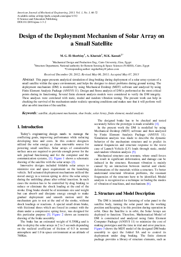 (PDF) Design of the Deployment Mechanism of Solar Array on a Small ...