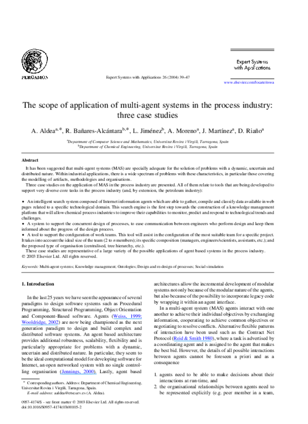 (PDF) The scope of application of multi-agent systems in the process industry: three case studies