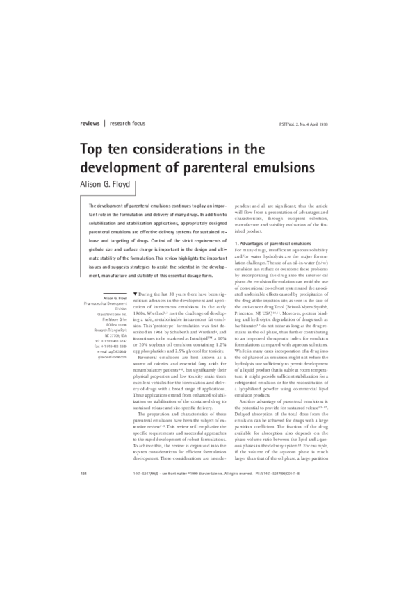 (PDF) Top ten considerations in the development of parenteral emulsions