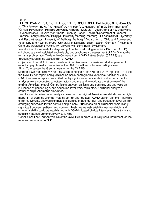 (PDF) P03-26 - The german version of the conners adult ADHD rating ...