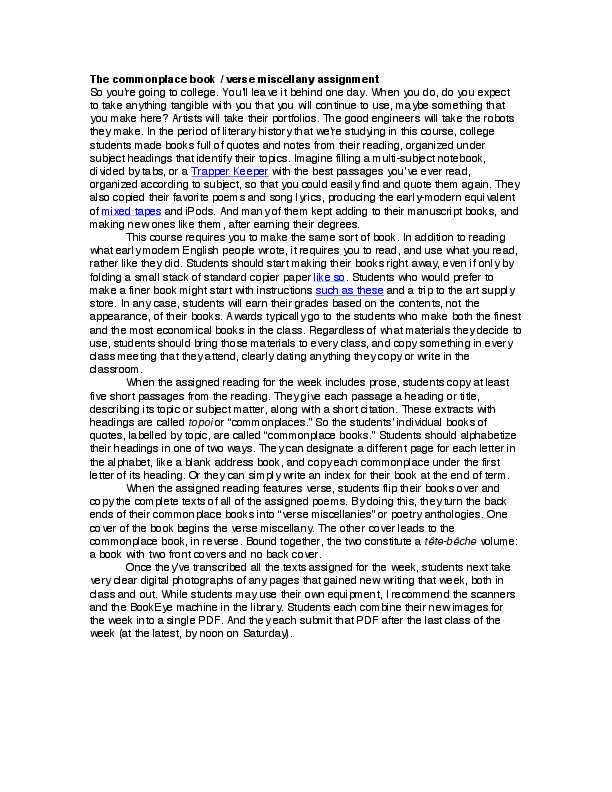 (PDF) The commonplace book assignment revised and corrected