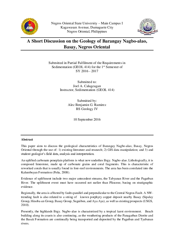 (PDF) A Short Discussion on the Geology of Brgy Nagbo alao Basay Negros ...