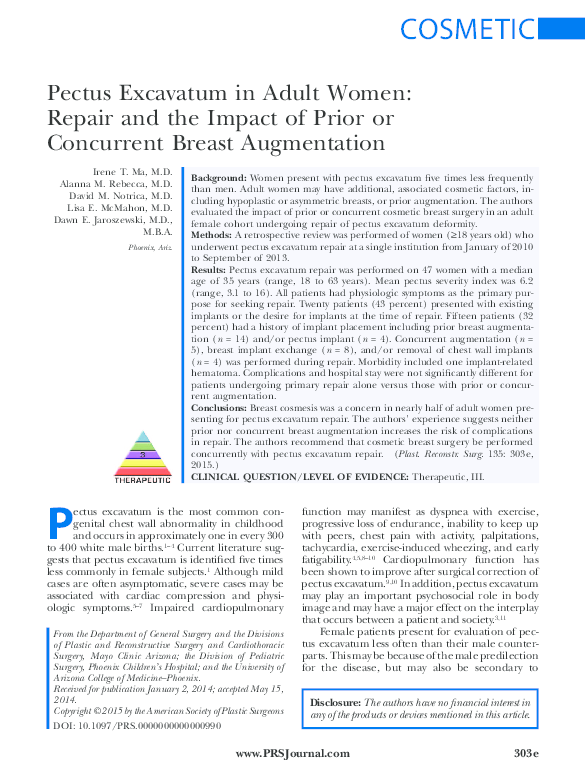 (PDF) Pectus Excavatum Repair and Cosmetic Surgery in Women