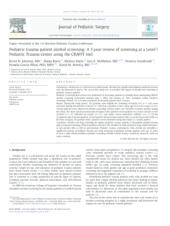 (PDF) Pediatric trauma patient alcohol screening: A 3year review of ...