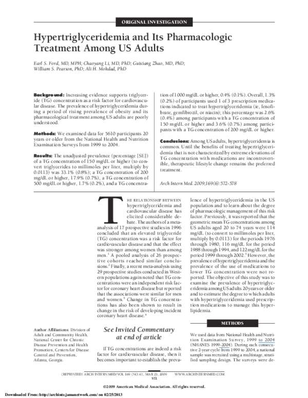 (PDF) Hypertriglyceridemia and Its Pharmacologic Treatment Among US Adults