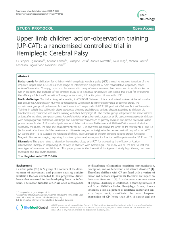 (PDF) Upper limb children action-observation training (UP-CAT): a ...