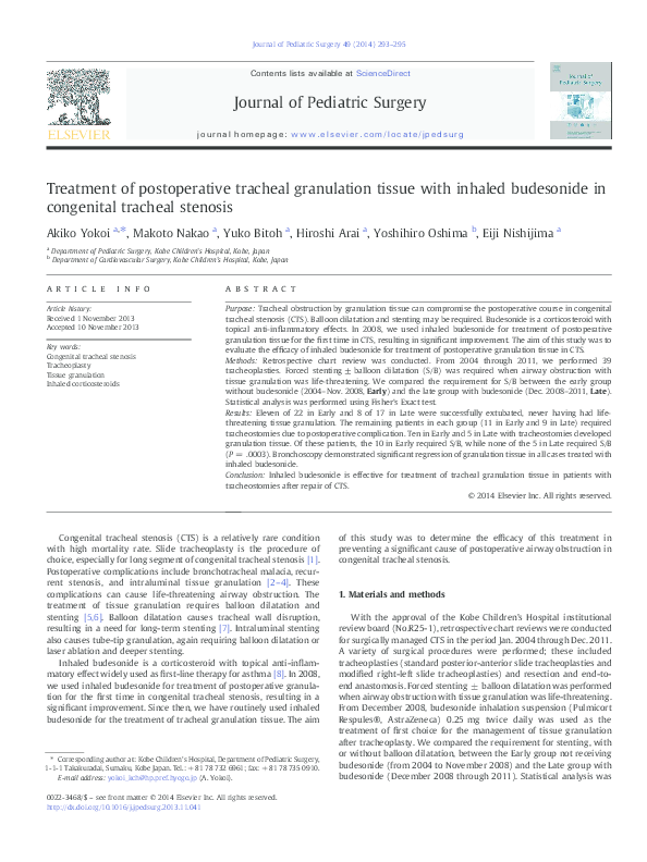 (PDF) Treatment of postoperative tracheal granulation tissue with ...