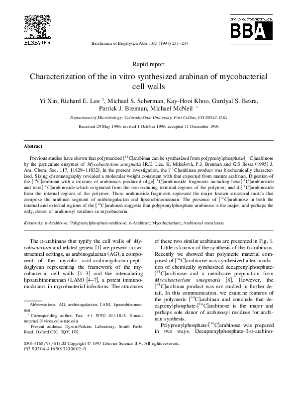 (PDF) Characterization of the in vitro synthesized arabinan of ...