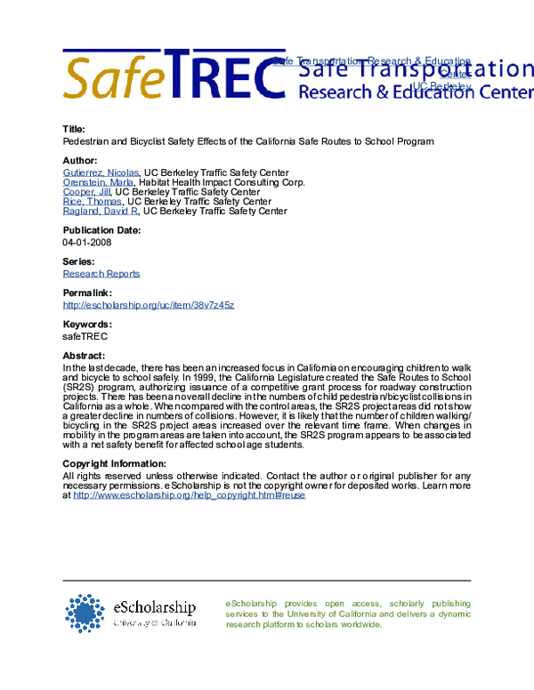 (PDF) Impact of the Safe Routes to School program on walking and biking ...