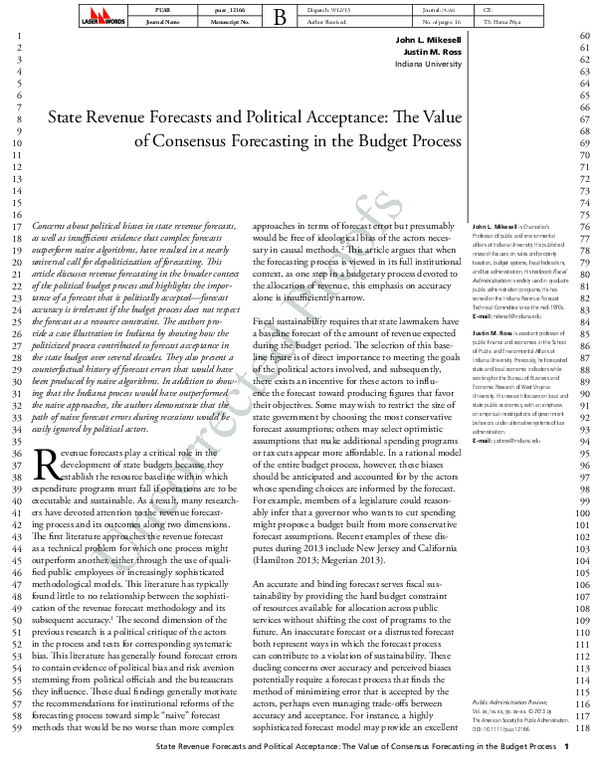 (PDF) State Revenue Forecasts and Political Acceptance: The Value of ...
