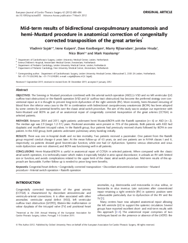 (PDF) Mustard's Operation for Transposition of the Great Arteries ...