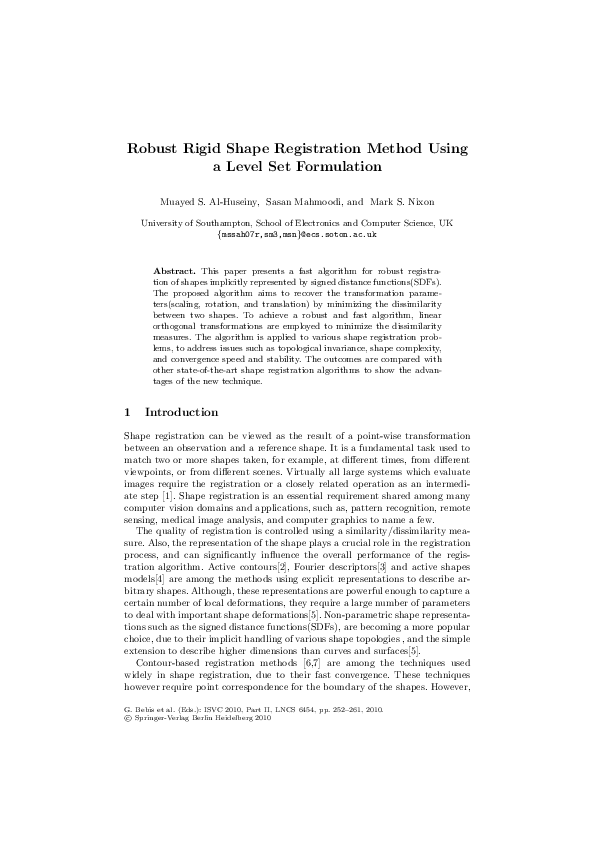 Pdf Robust Rigid Shape Registration Method Using A Level Set Formulation