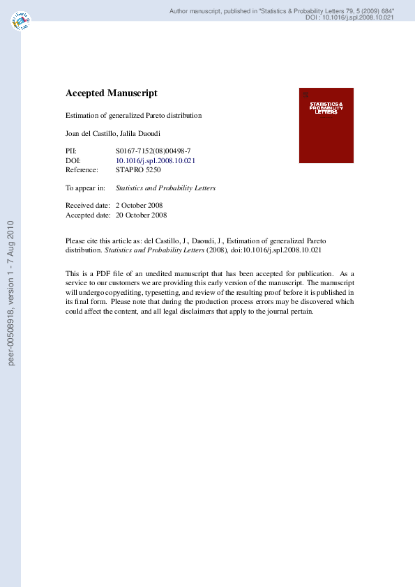 Pdf Estimation Of The Generalized Pareto Distribution