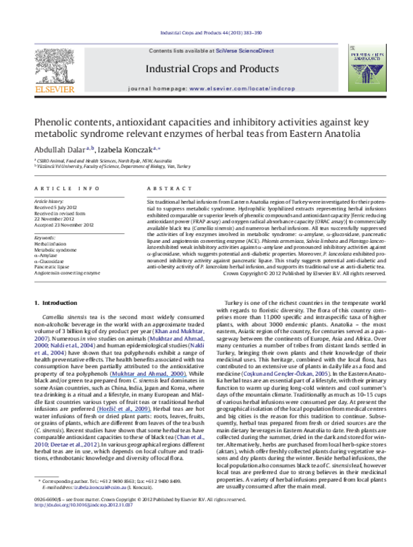 (PDF) Phenolic contents, antioxidant capacities and inhibitory activities against key metabolic ...