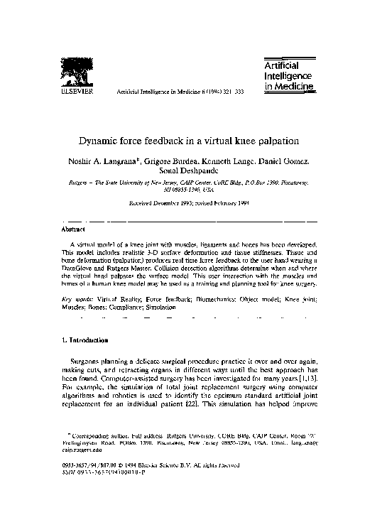 (PDF) Dynamic force feedback in a virtual knee palpation