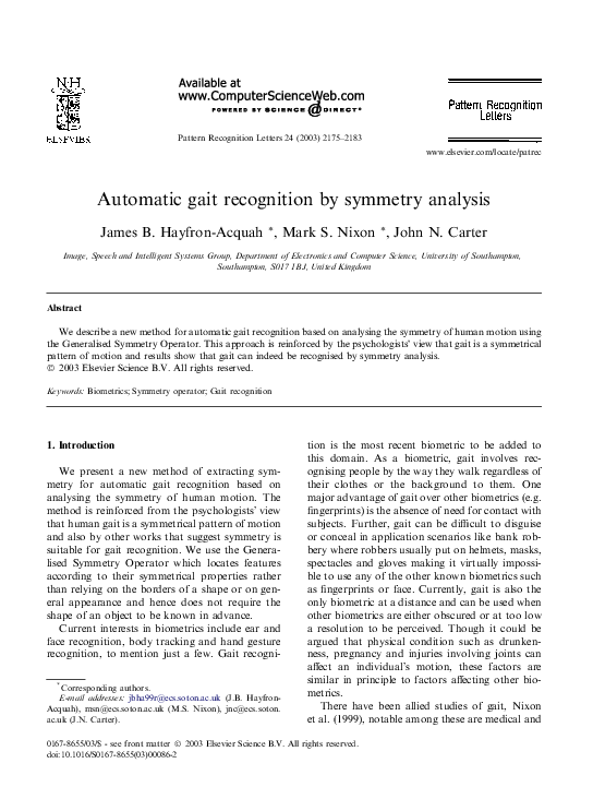 (PDF) Automatic gait recognition by symmetry analysis