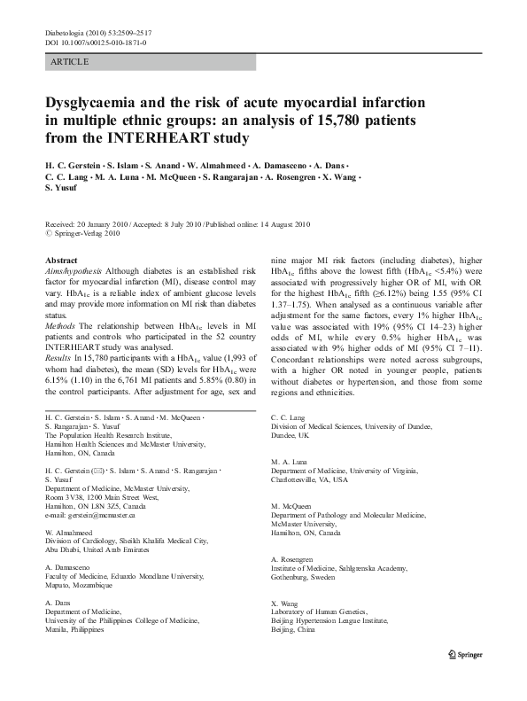 (PDF) Dysglycaemia and the risk of acute myocardial infarction in ...