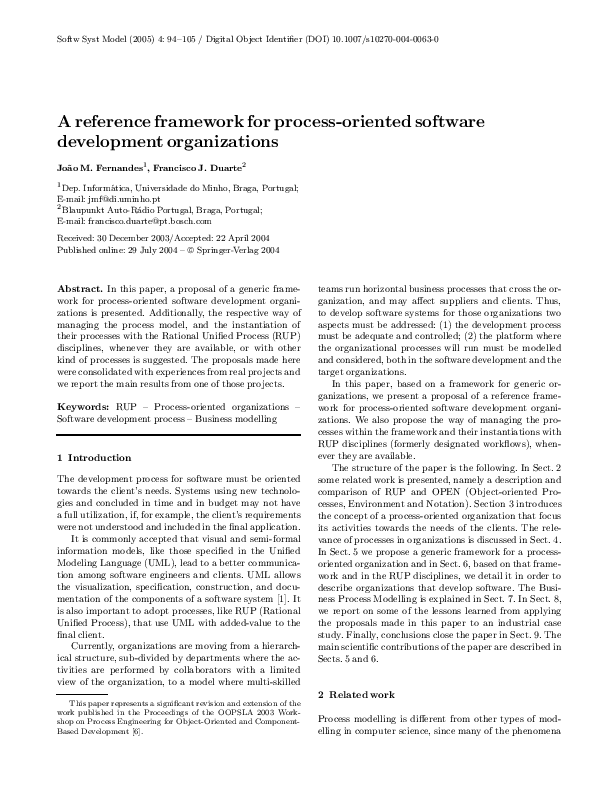 Pdf A Reference Framework For Process Oriented Software Development