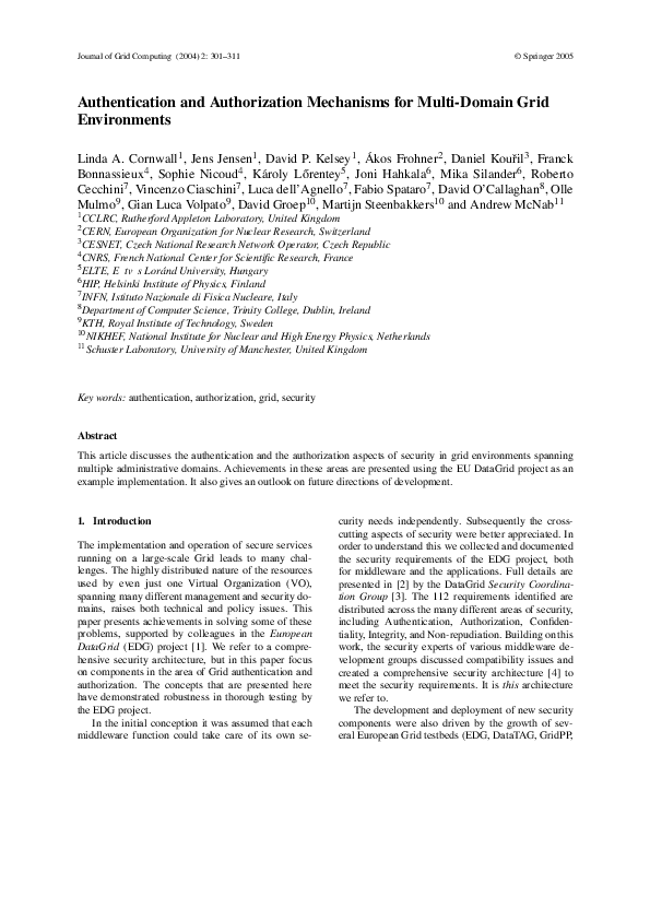 (PDF) Authentication and Authorization Mechanisms for Multi-Domain Grid Environments