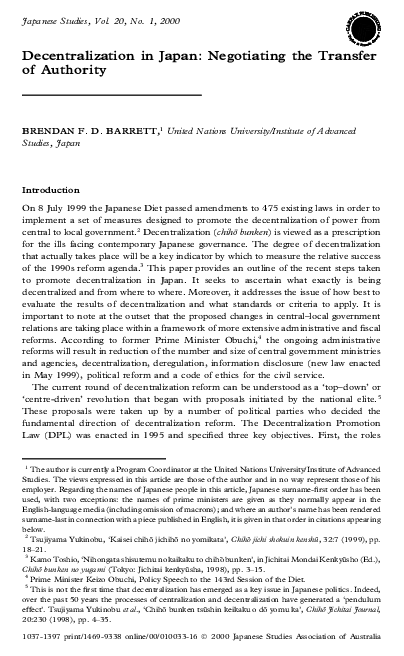 (PDF) Decentralization in Japan: Negotiating the Transfer of Authority