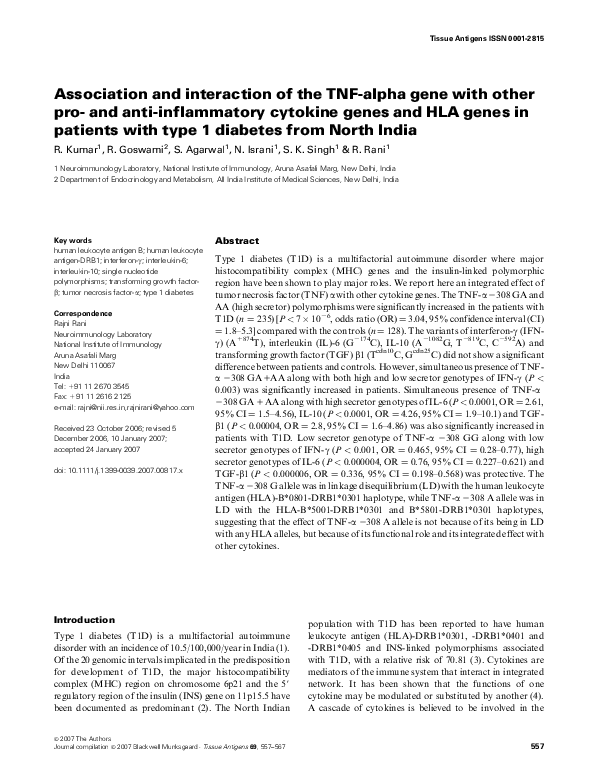 (PDF) Association and interaction of the TNF-alpha gene with other pro ...