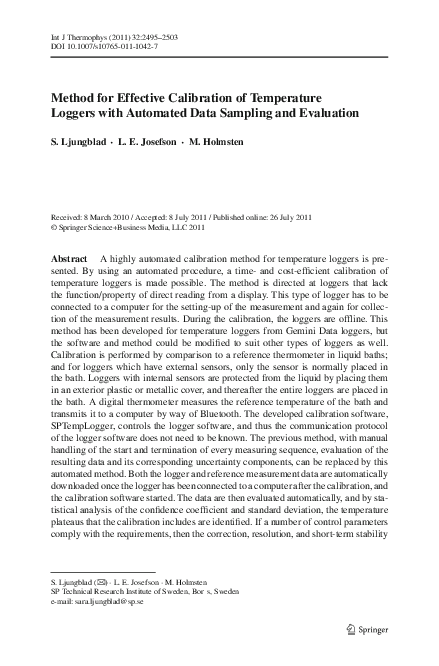 (PDF) Method for Effective Calibration of Temperature Loggers with ...