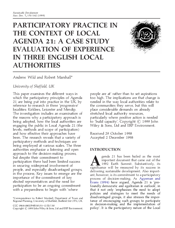 (PDF) Participatory practice in the context of Local Agenda 21: a case ...