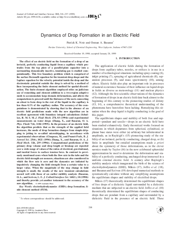(PDF) Dynamics of Drop Formation in an Electric Field