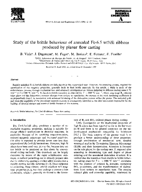 (PDF) Study of the brittle behaviour of annealed Fe6.5 wt%Si ribbons ...