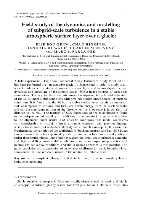 (PDF) Field study of the dynamics and modelling of subgrid-scale turbulence in a stable ...