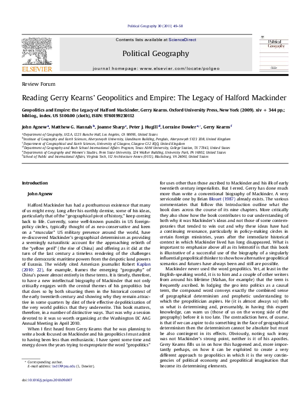 (PDF) Reading Gerry Kearns’ Geopolitics and Empire: The Legacy of ...