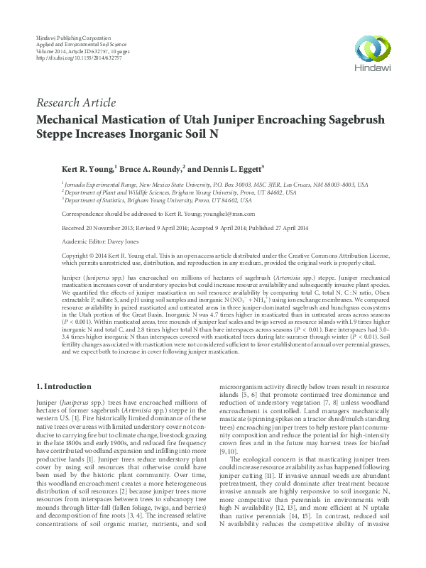 (PDF) Mechanical Mastication of Utah Juniper Encroaching Sagebrush ...