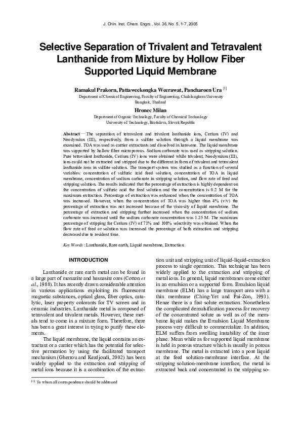 (PDF) Selective Separation of Trivalent and Tetravalent Lanthanide from ...