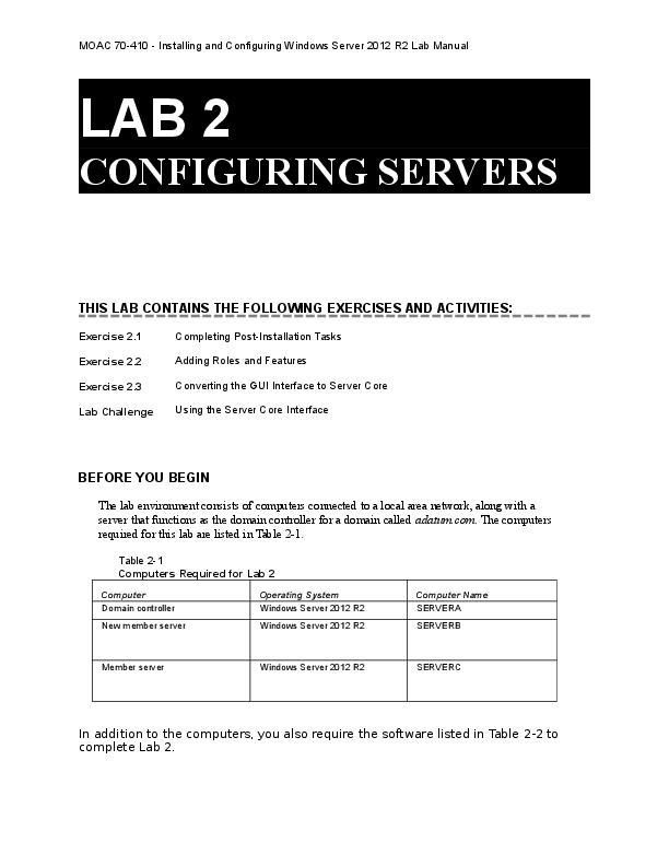 Doc Lab 2 Configuring Servers This Lab Contains The Following Exercises And Activities 