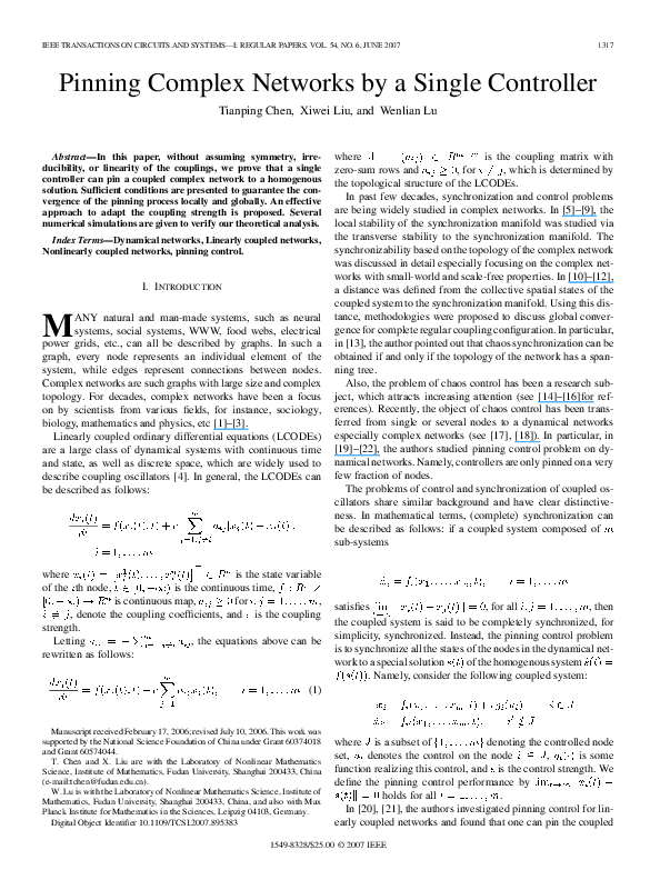(PDF) Pinning Complex Networks by a Single Controller