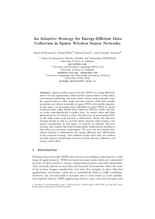 Pdf Adaptive Energy Efficient Data Collection In Wsns 