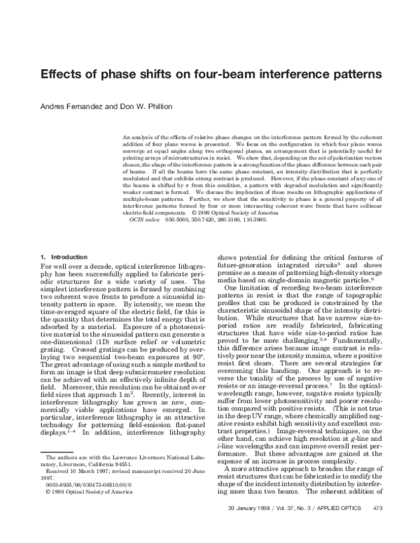 Pdf Effects Of Phase Shifts On Four Beam Interference Patterns