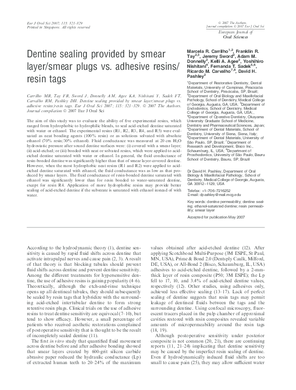 (PDF) Dentine sealing provided by smear layer/smear plugs vs. adhesive ...