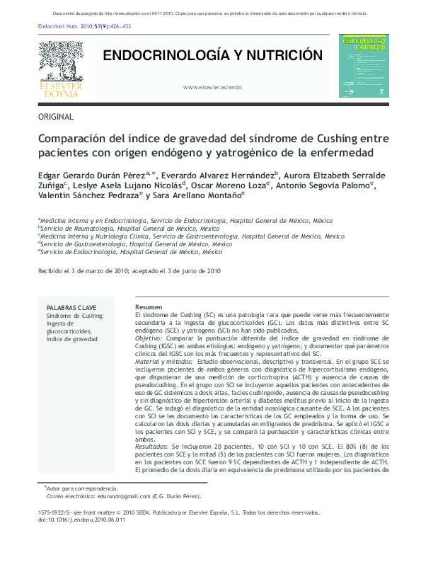 (PDF) Comparación del índice de gravedad del síndrome de Cushing entre ...
