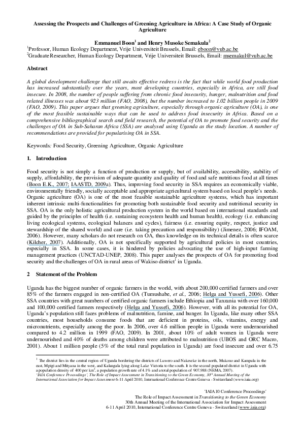 (PDF) Assessing the Prospects and Challenges of Greening Agriculture in ...