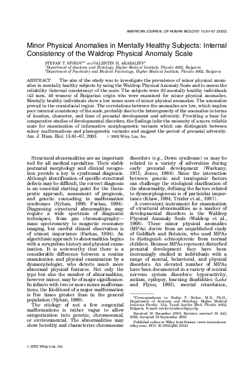 (PDF) Minor physical anomalies in mentally healthy subjects: Internal ...