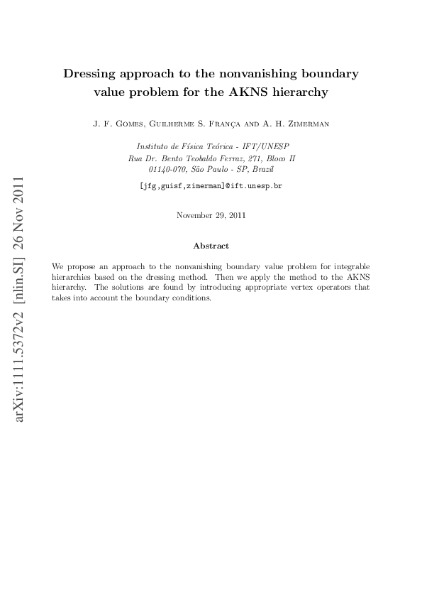 (PDF) Dressing approach to the nonvanishing boundary value problem for the AKNS hierarchy
