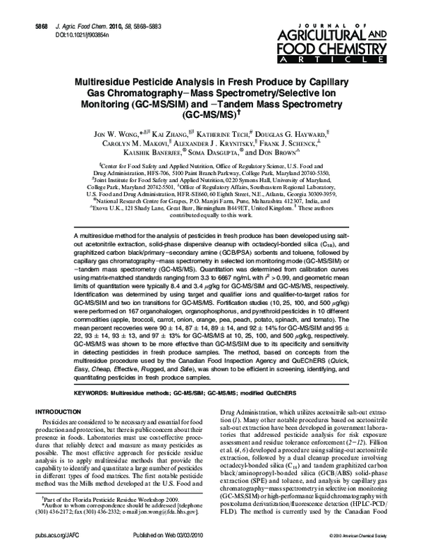 (PDF) Multiresidue Pesticide Analysis in Fresh Produce by Capillary Gas Chromatography−Mass ...