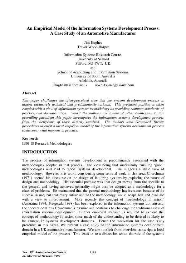 (PDF) An Empirical Model of the Information Systems Development Process: A Case Study of an ...