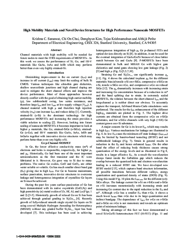(PDF) High Mobility Materials and Novel Device Structures for High ...
