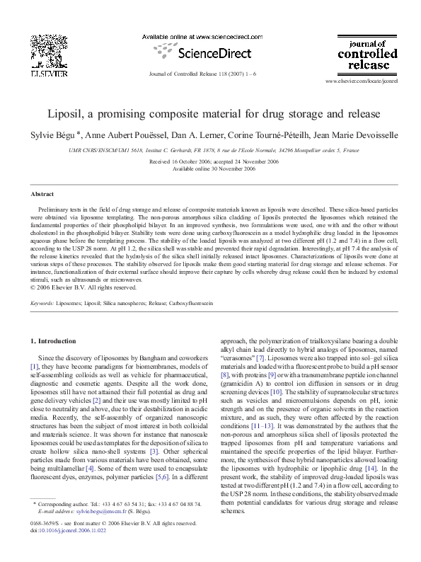 (PDF) Liposil, a promising composite material for drug storage and release