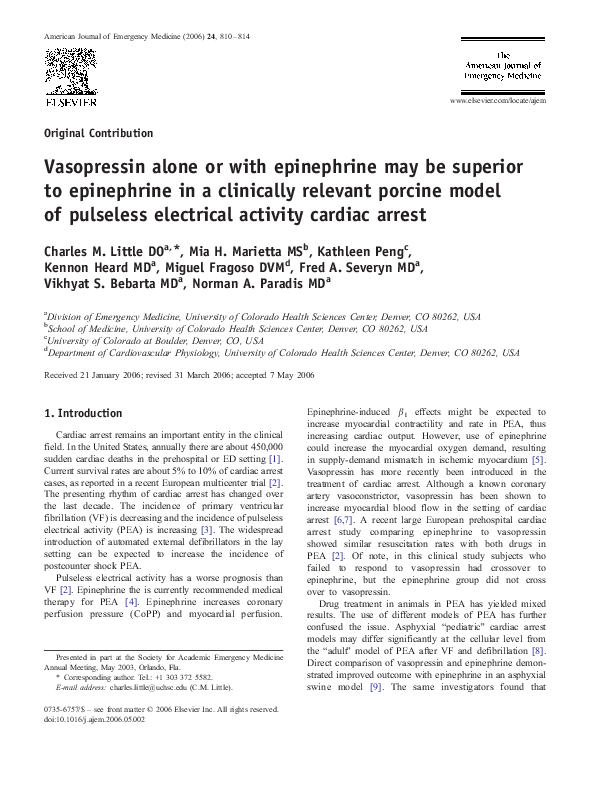 (PDF) Administration of glucagon and epinephrine during cardiopulmonary resuscitation improves ...