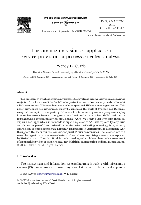 (PDF) The organizing vision of application service provision: a process ...