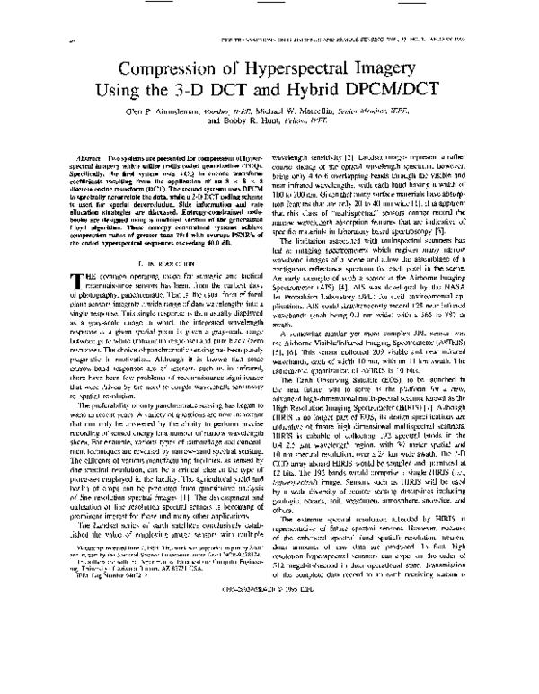 (PDF) Compression of hyperspectral imagery using the 3-D DCT and hybrid DPCM/DCT